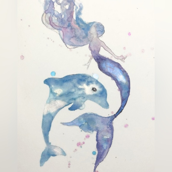 Art | Dreamy Mermaid Dolphin Watercolor Art Print | Poshmark